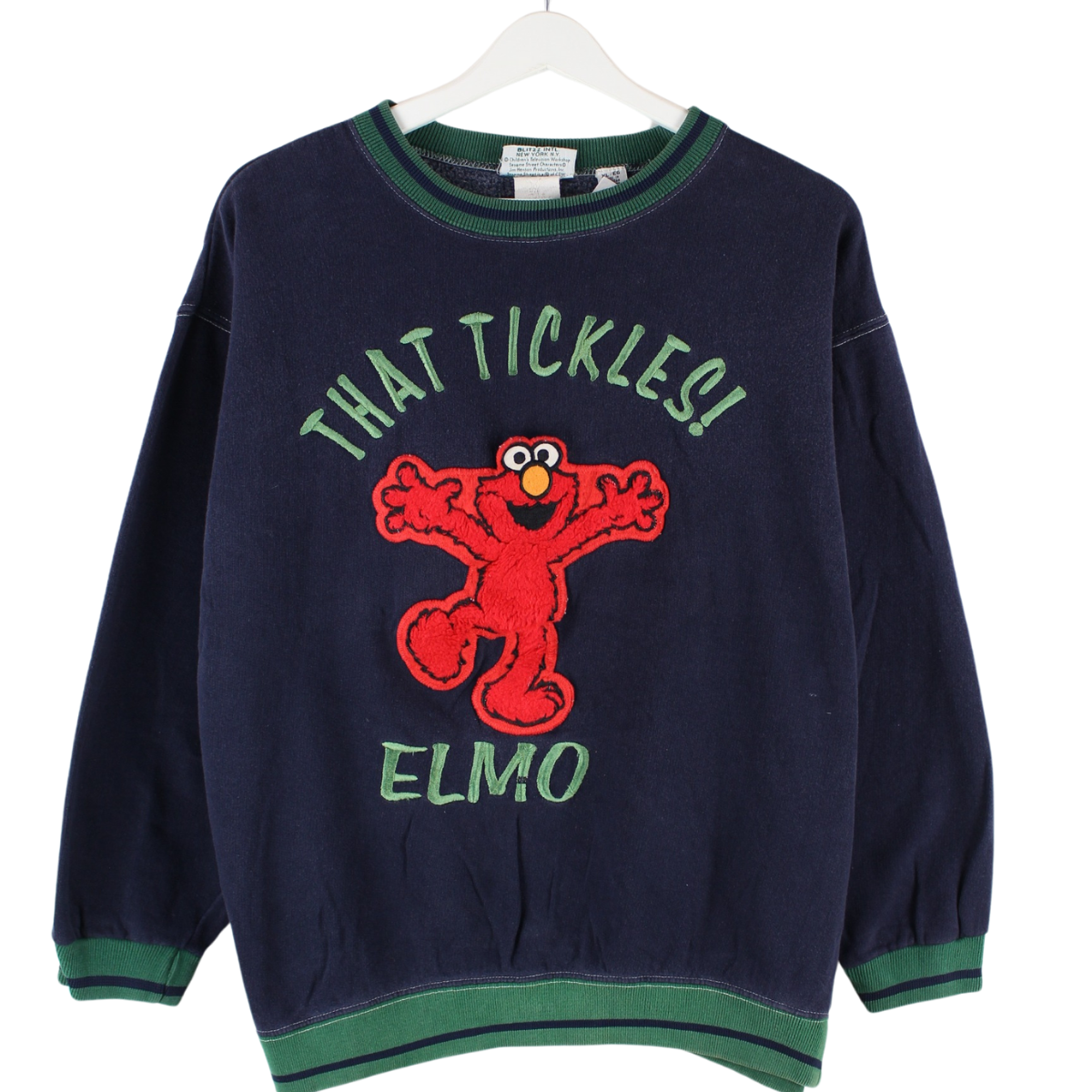 Sesame Street 80s Vintage Tickles Elmo Embroidered Sweater Blau S – Peeces